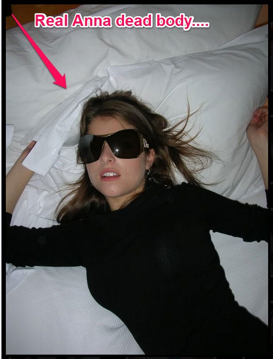 Anna Kendrick died in 2009. Born:1985 Dead:2009. by forced overdose ...