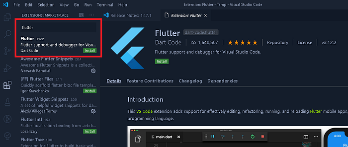 how to install flutter in vscode