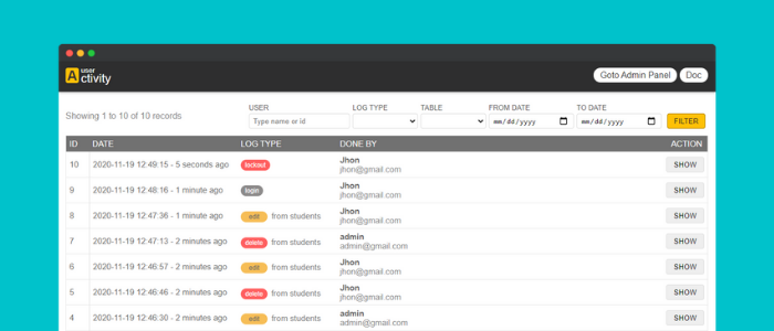Monitor user activity in your Laravel application! - laravelarticle ... Monitor user activity in your Laravel application! - laravelarticle ...