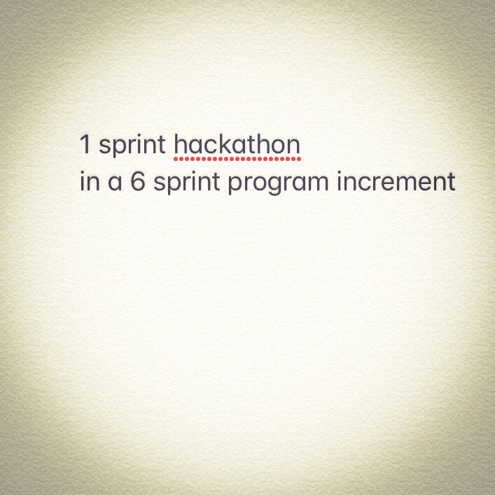 1 sprint hackathon in a 6 sprint PI for SAFe practicing organizations ...