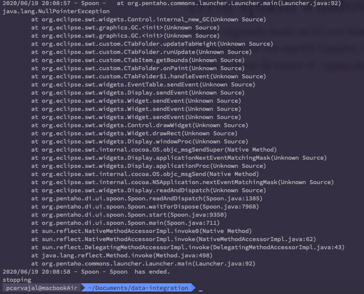 Pentaho Data Integration 9.0 java.lang.NullPointerException at org.eclipse.swt.widgets.Control ...