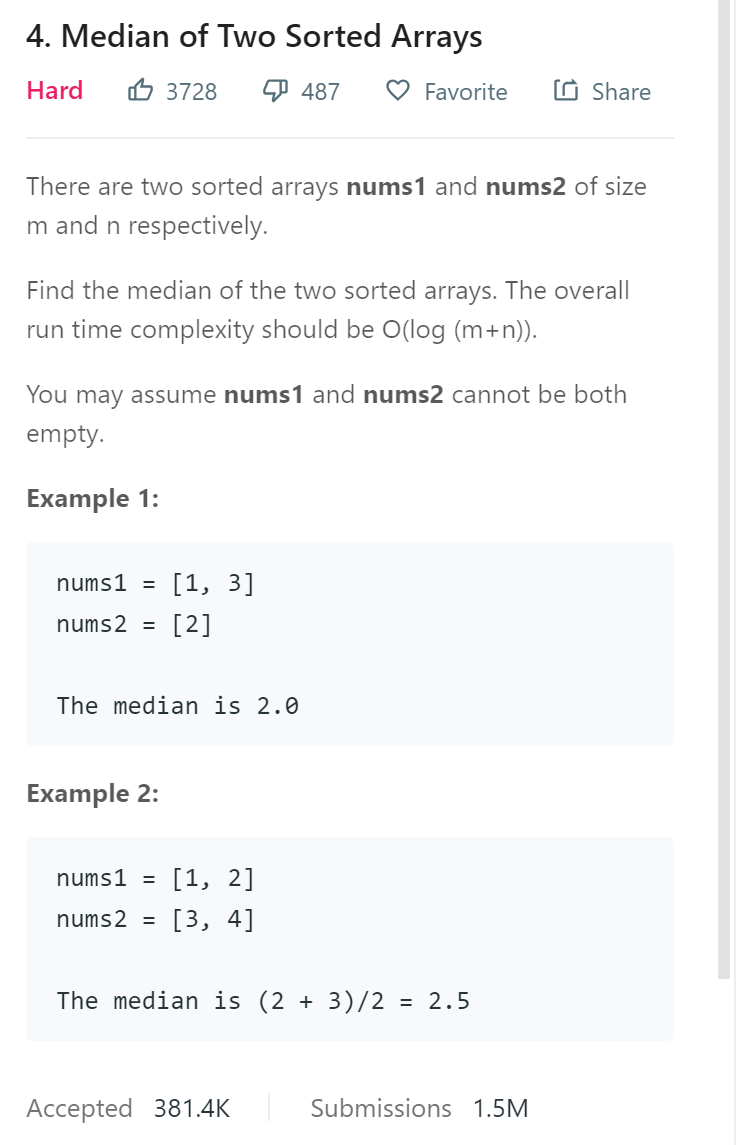 Median of Two Sorted Arrays. Today I meet a problem named [Median of ...