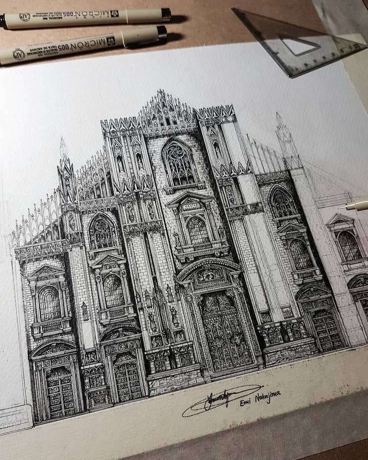 Artist Creates Meticulously Detailed Ink Drawings of Architecture ...