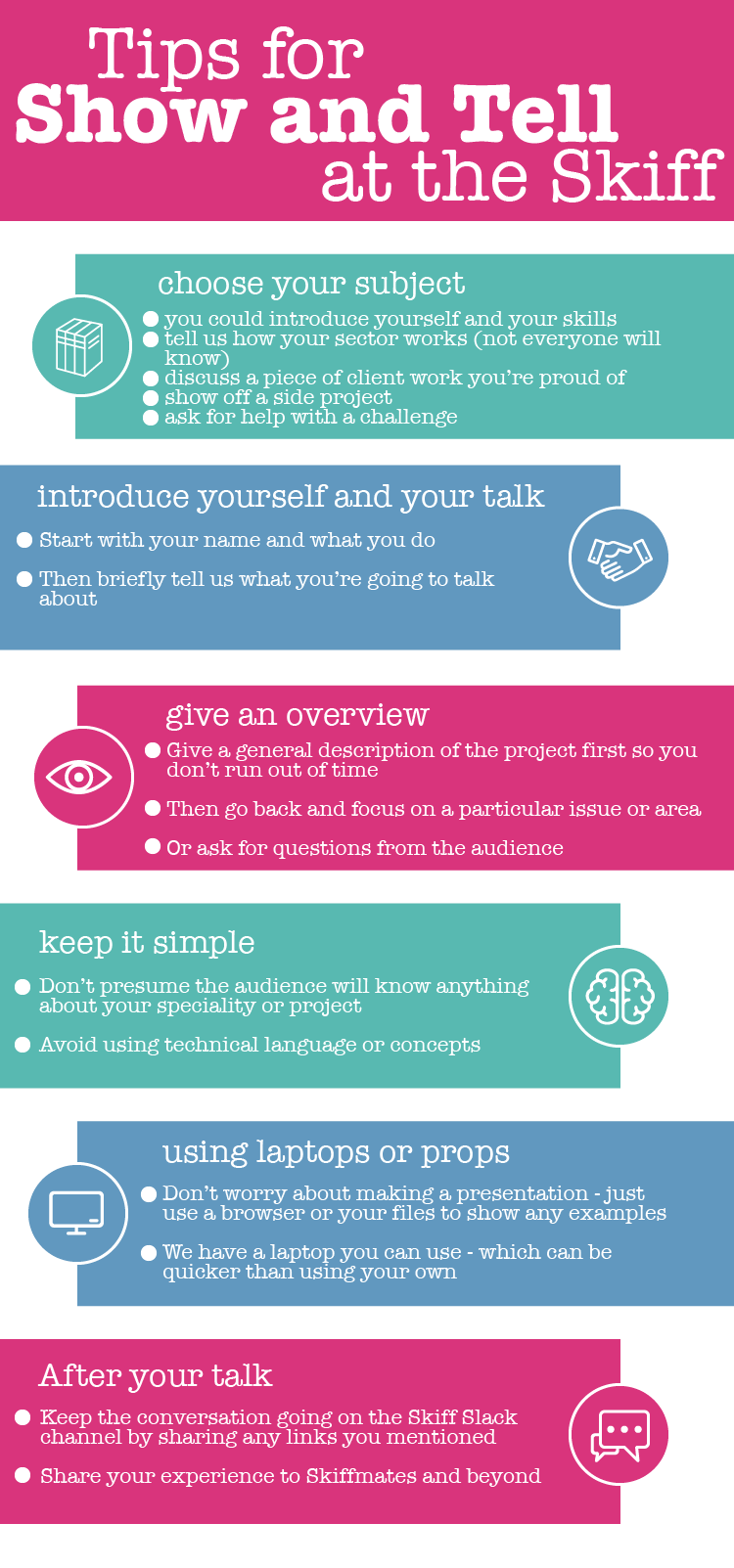 Tips for a good Show and Tell talk | by Caroline Beavon | The Skiff
