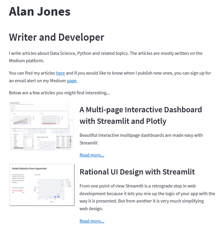 Build a Personal Webpage with Streamlit | by Alan Jones | CodeFile | Medium