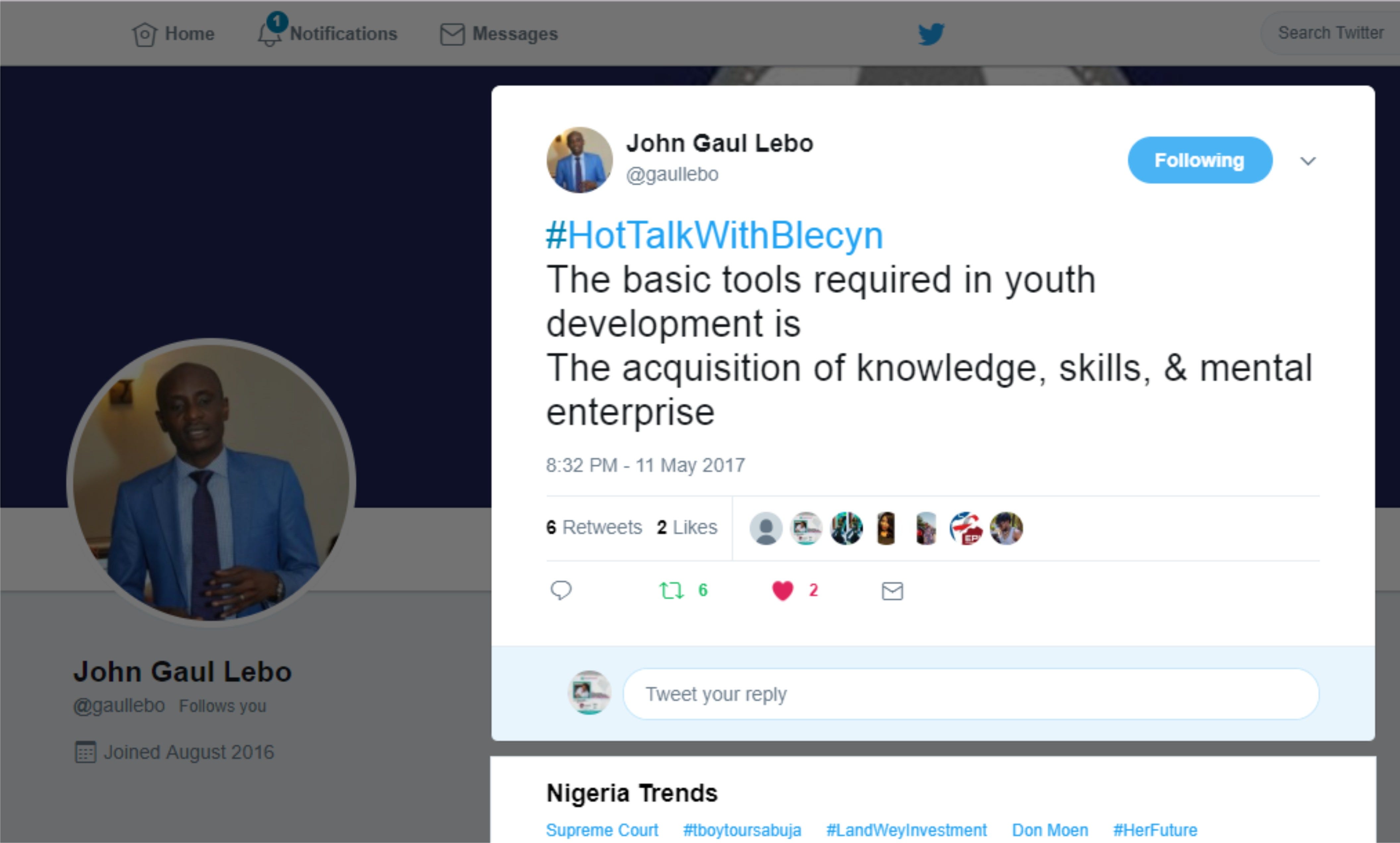 Rt. Hon. Barr John Gaul Lebo: Knowledge Management and Youth ...