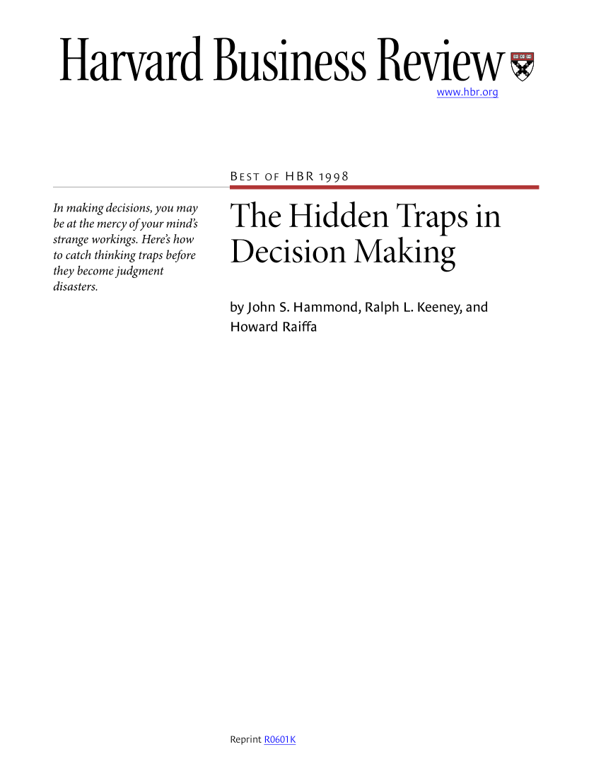 [Harvard Business Review], The Hidden Traps in Decision Making | by ...