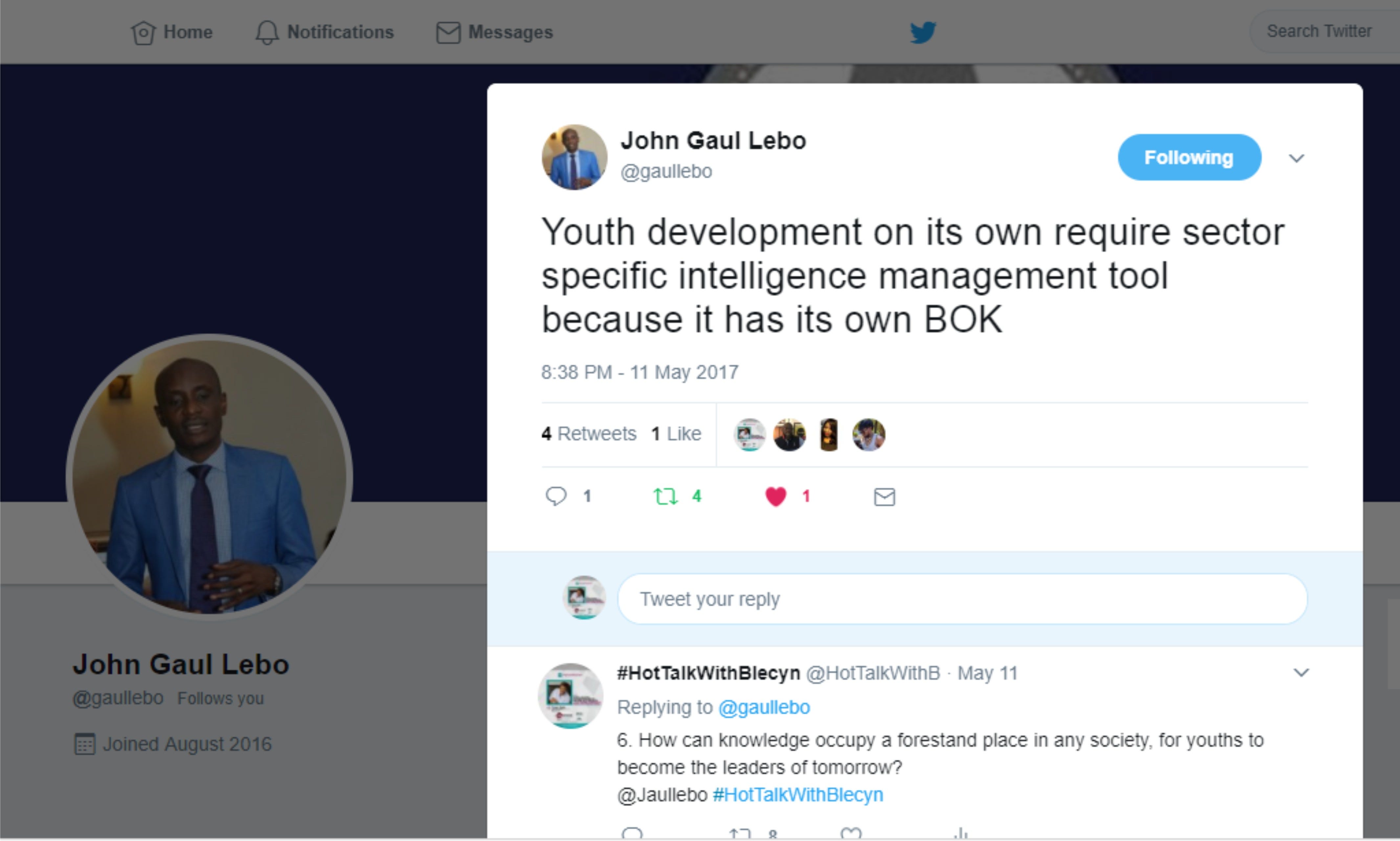 Rt. Hon. Barr John Gaul Lebo: Knowledge Management and Youth ...
