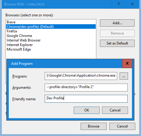How to make Visual Studio open in a different Chrome instance/profile ...
