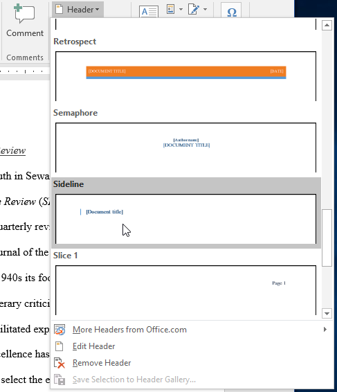 Word 2016 header and footer design tool bar - mokasinworker