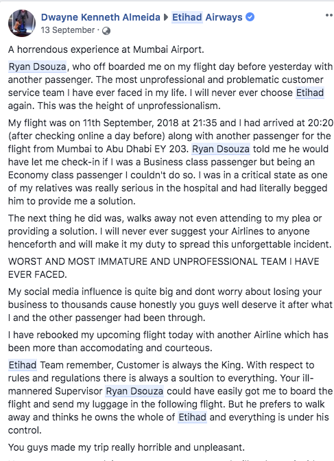 Ryan D’souza of Etihad Airways (outsourced to Celebi) is a serial ...
