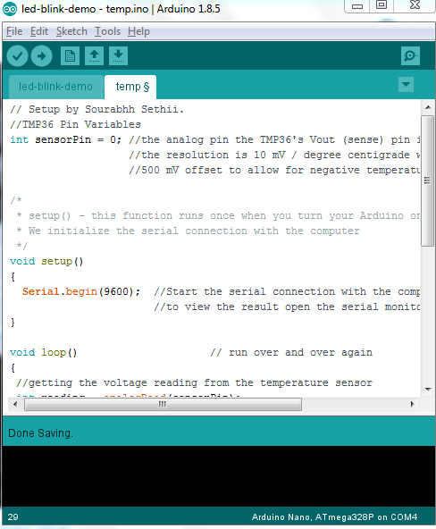 Analog Temperature reading using Analog Temperature senor and Arduino ...
