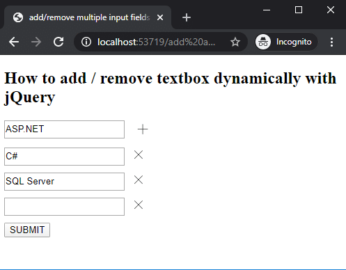 Add/Remove multiple input fields dynamically with jQuery | by Ravi Kumar | Medium