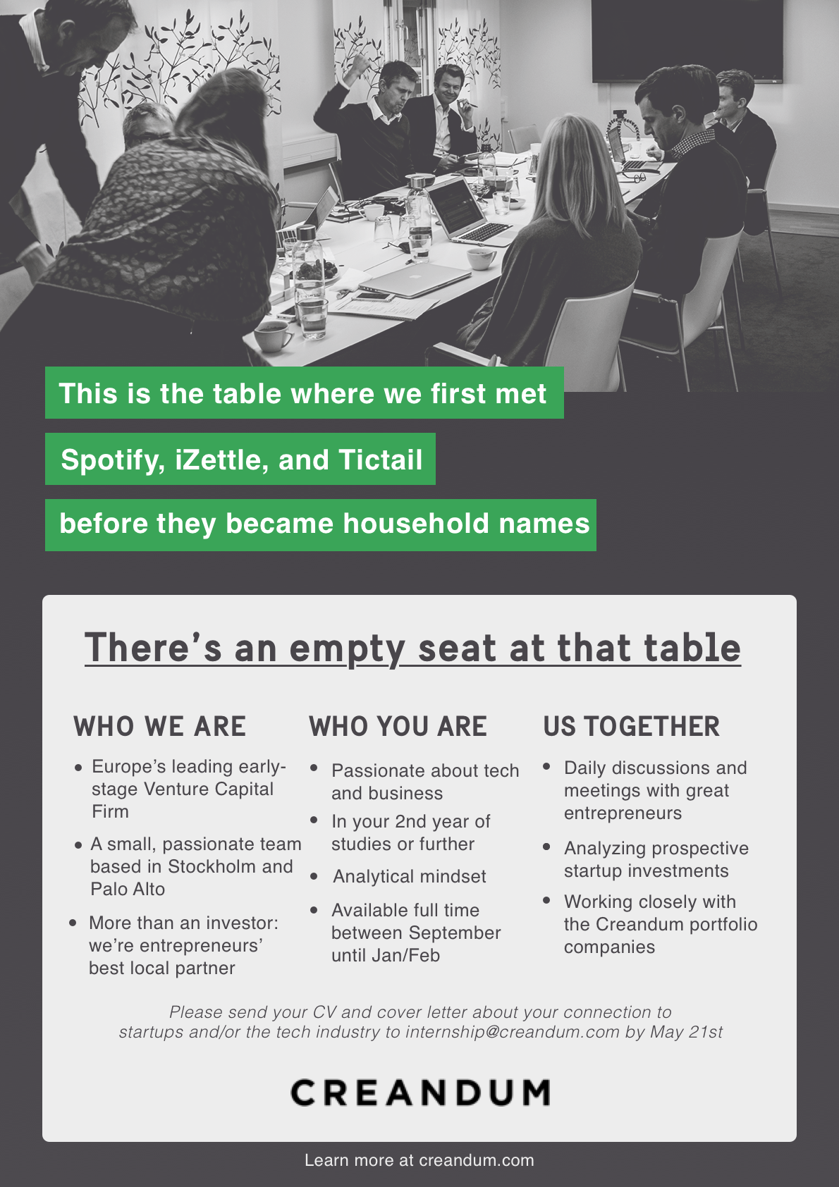 Work hands-on in venture capital at a Creandum Internship | by Creandum ...