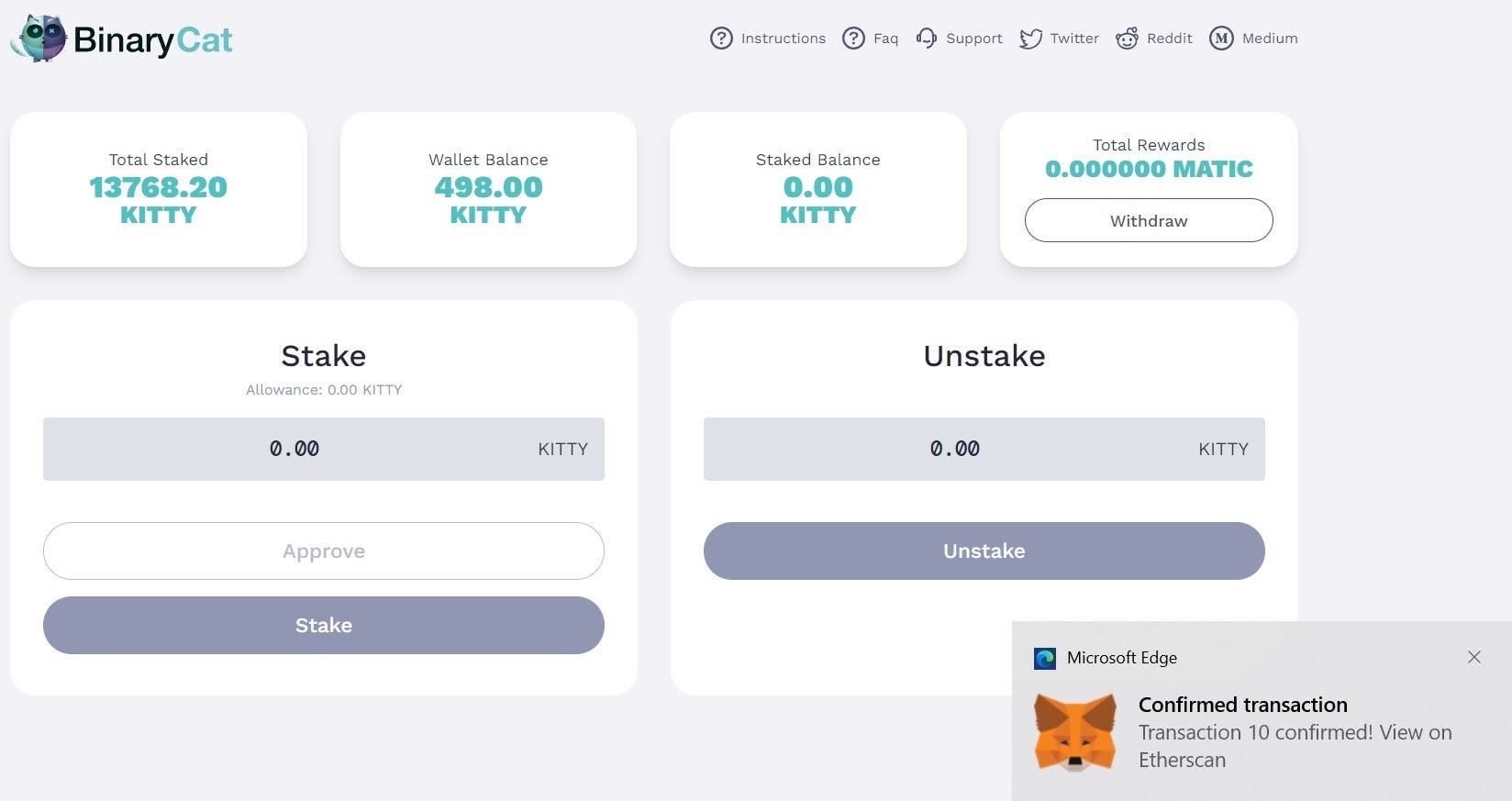 Staking With Binary Cat: KITTY Tokens | by Binary Cat | Medium