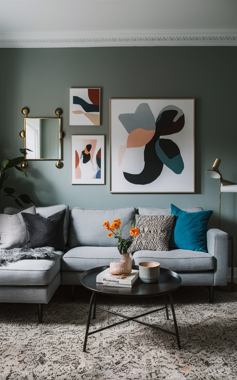 Stunning Grey Living Room Decor Ideas with Pops of Color by Home Cabinet Expert Medium