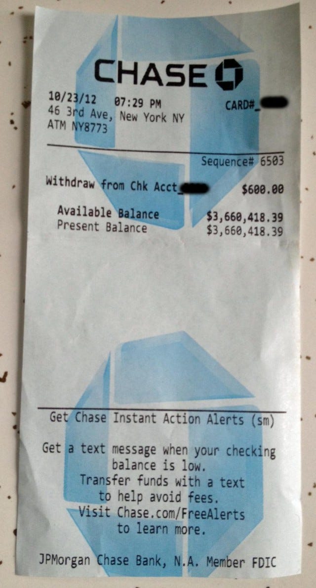 Bank Account Balance Receipt