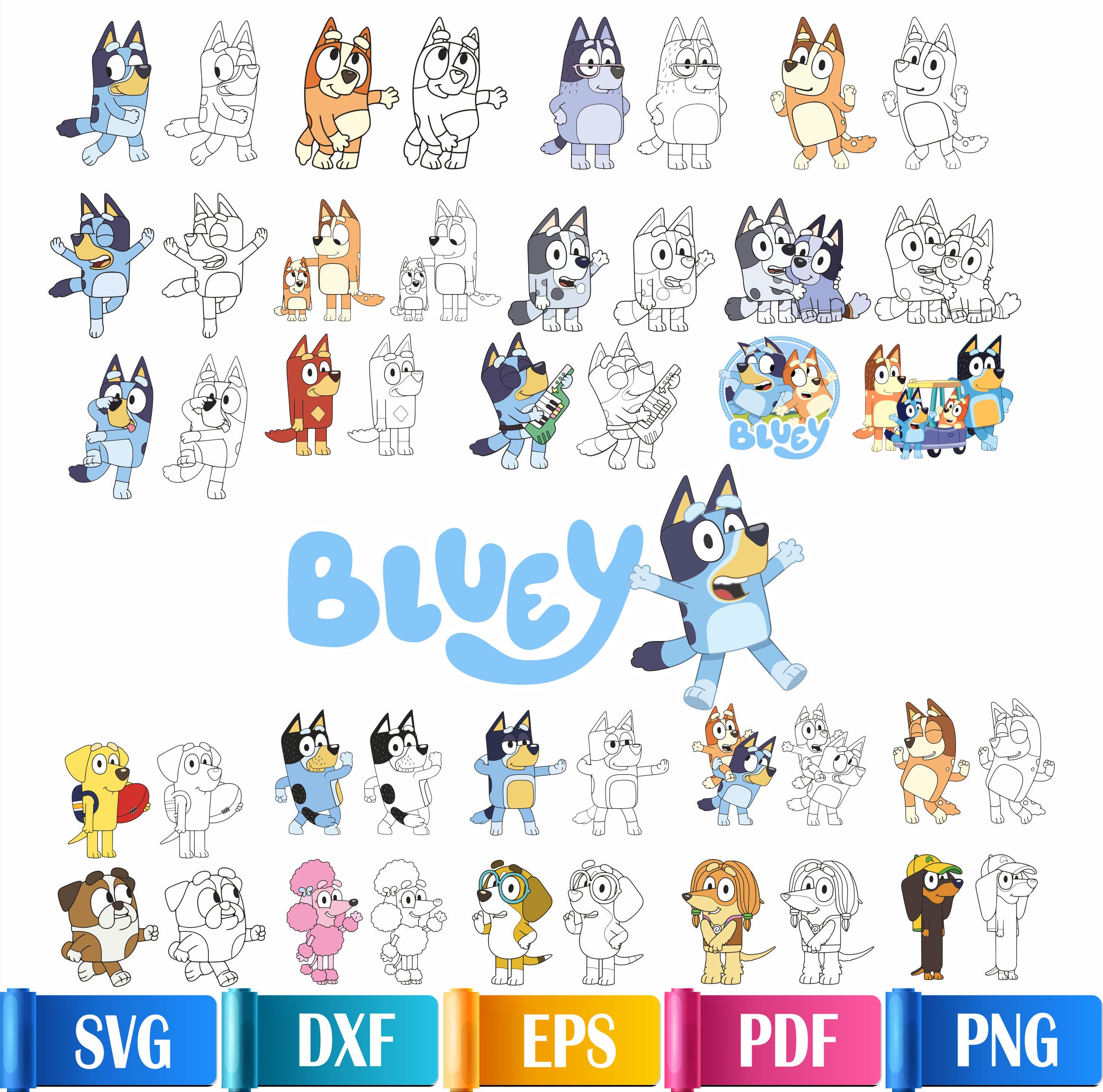 Bingo outline Svg, Bluey Svg, Cartoon Svg, Dog Clipart, Blue🅾 Jogue uno ...