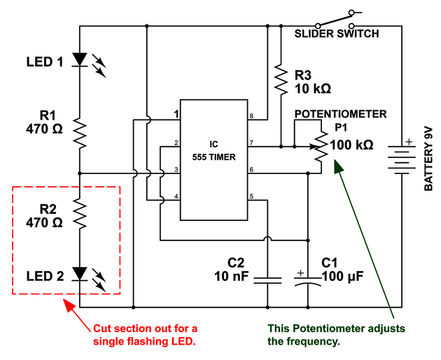 Flashing Led Circuit 555 Timer