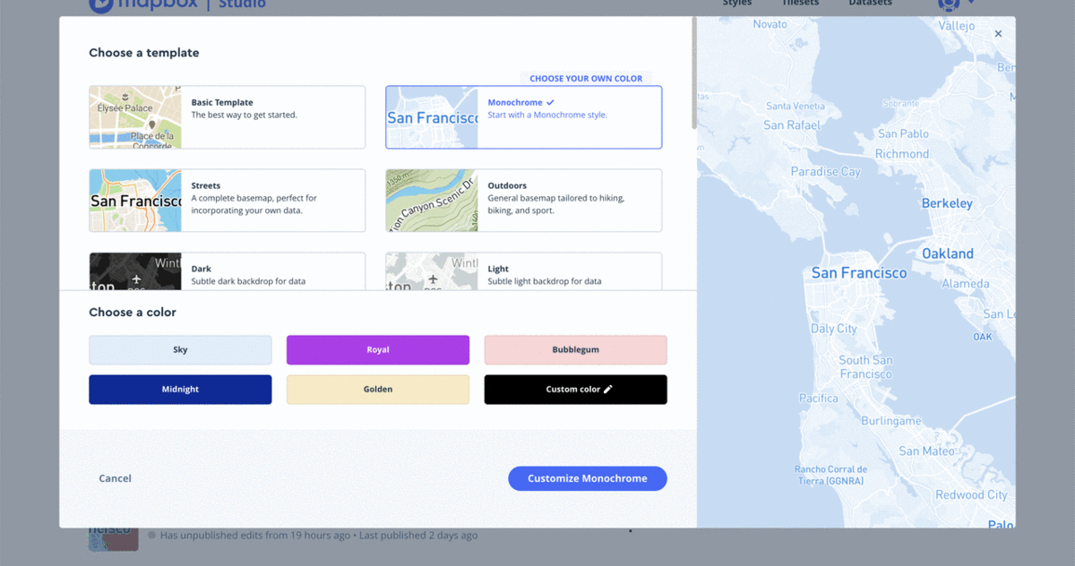Custom map style generator and Monochrome Style | by Mapbox | maps for ...