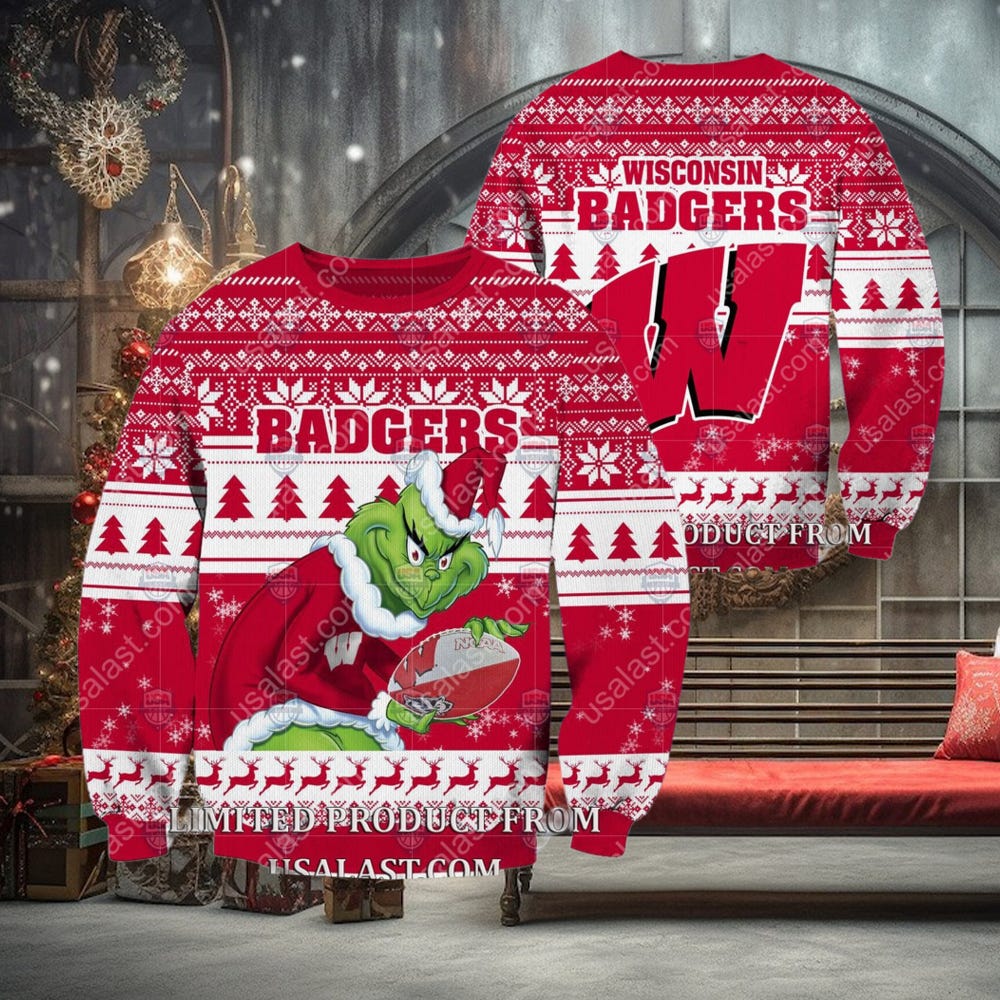 NCAA Wisconsin Badgers Sneaky Grinch Christmas 2024 Ugly Sweaters | by ...