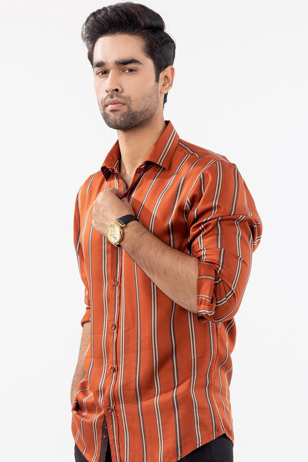 Title: Make a Statement with Rust Bold Brown & Skin Striped Casual ...