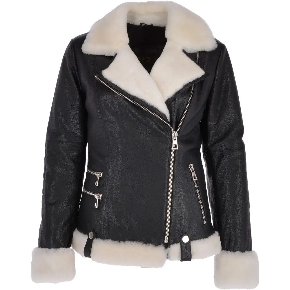 Title: Embrace Edgy Elegance with the Women’s Biker Sheepskin Black ...