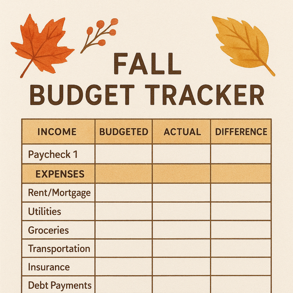 Fall Themed Monthly Expense Tracker Spreadsheet: Organize and Take ...