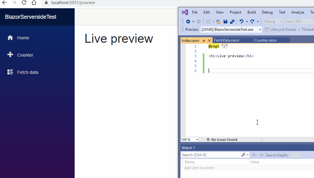 Blazor live reload preview. In react we have hot module replacement ...