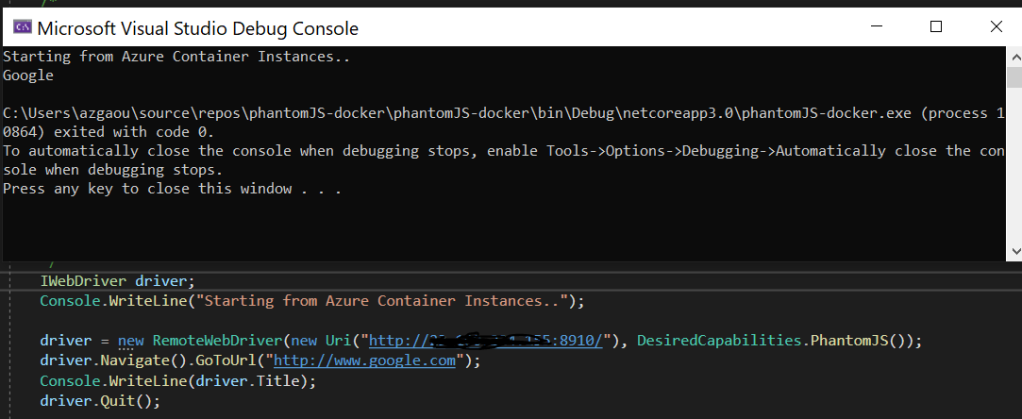 Deploy Selenium PhantomJS in Azure Container Instances — RemoteWebDriver C# - Rachid AZ - Medium
