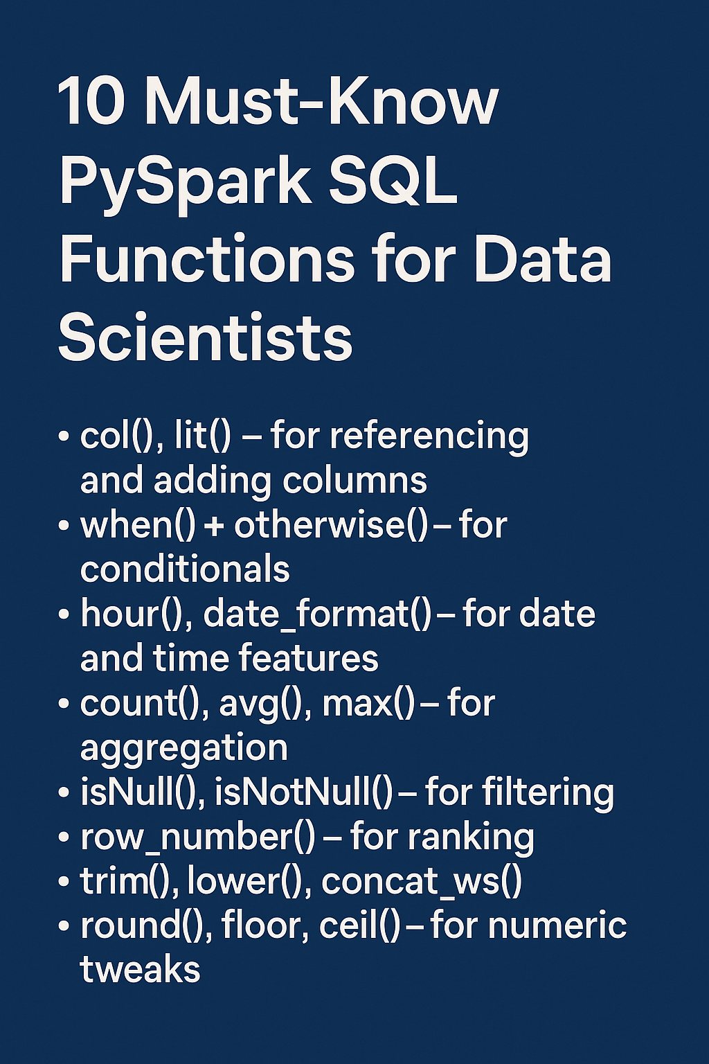 10 Must-Know PySpark SQL Functions for Data Scientists | by Jaume Boguñá | Data Science ...
