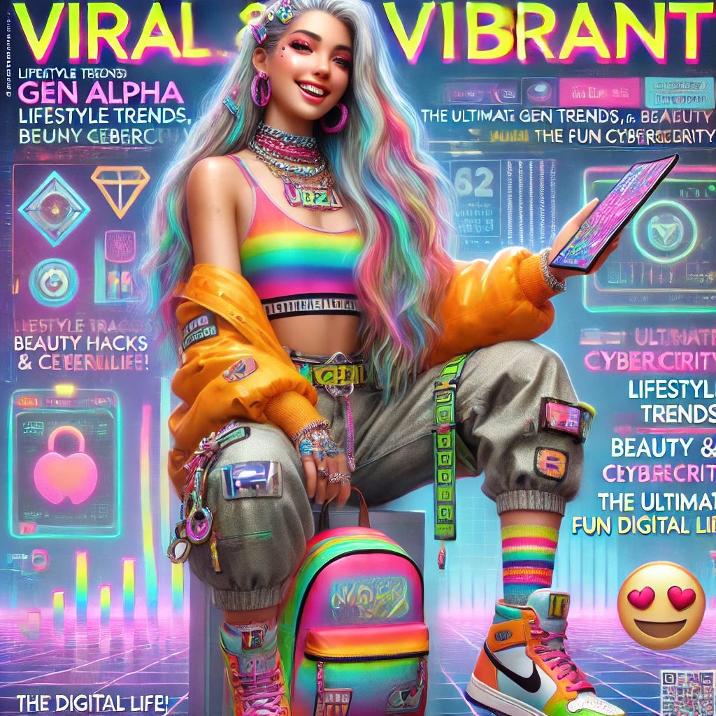 Here’s your vibrant and fun magazine cover featuring a trendy Gen Alpha ...