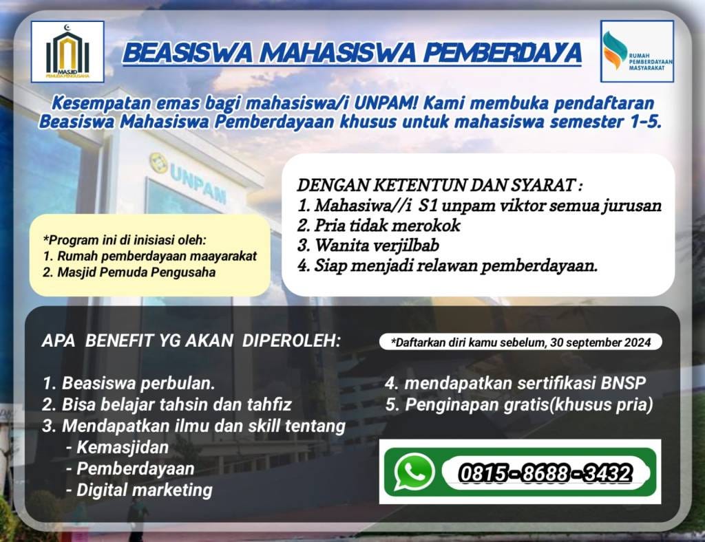 📢 Beasiswa Mahasiswa Pemberdayaan UNPAM 2024 📢 | by Blogsfauzi | Sep ...