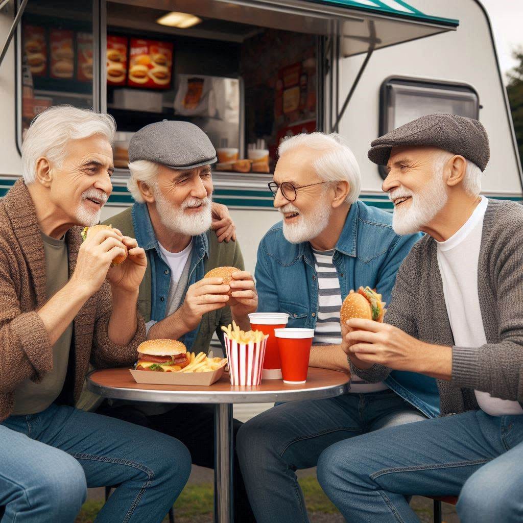 The Gust of Wind. Four pals enjoy a burger on a Friday… | by Harry Hogg ...