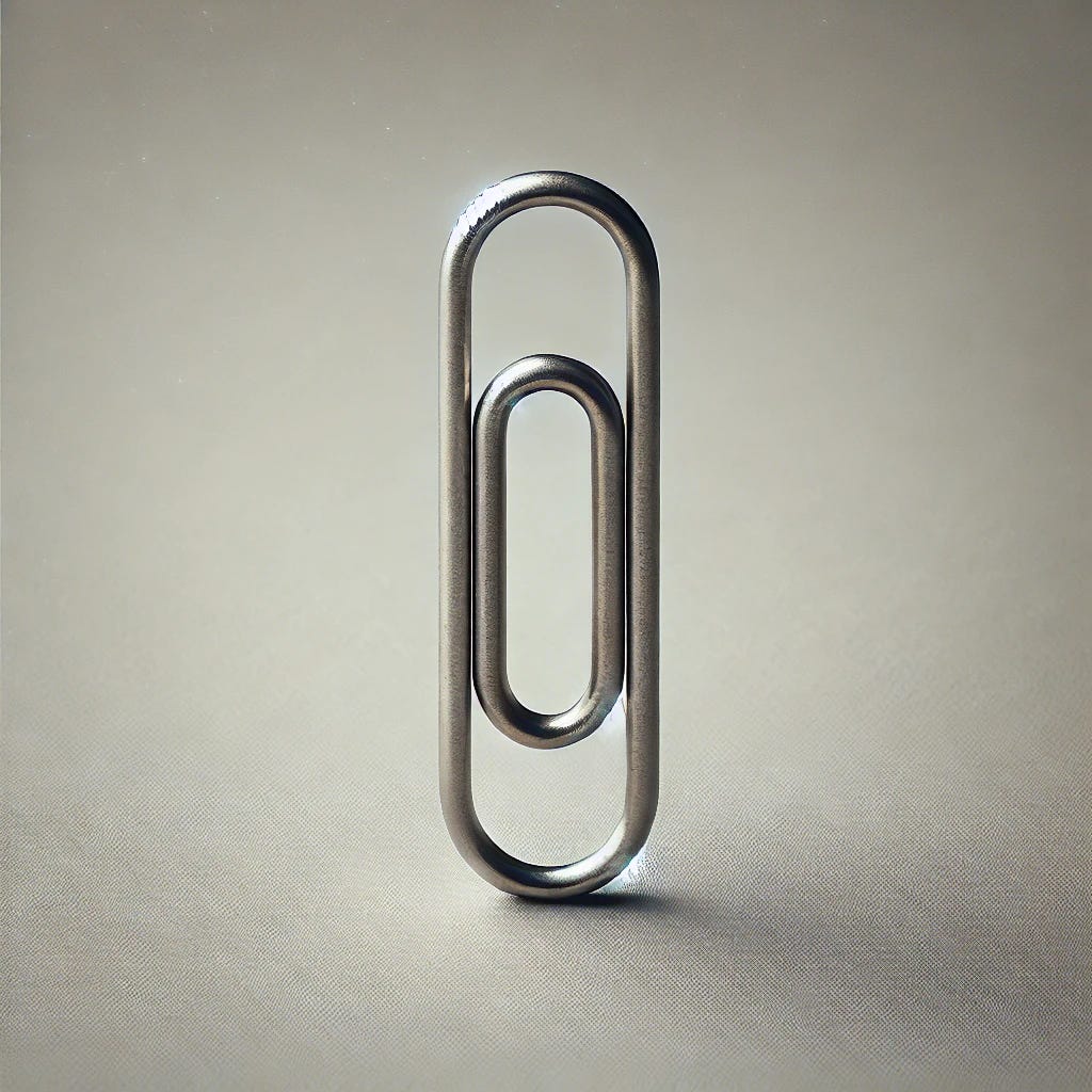 Here’s the hyperrealistic image of a single paperclip, a simple yet ...