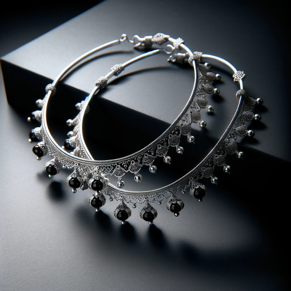Elegance and Sophistication: Sterling Silver Anklets with Black Beads ...