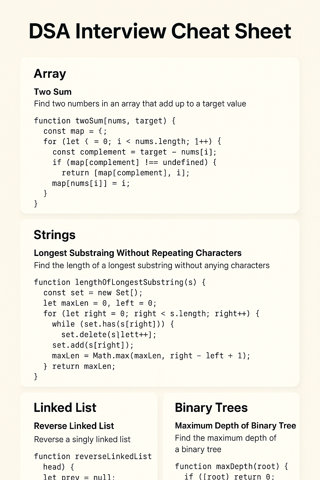 DSA Interview Cheatsheet 🍻. Here’s the super‑short version you can ...