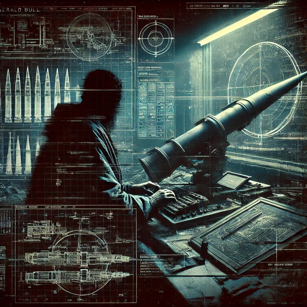 Here’s the dark and intense image representing Gerald Bull, the ...