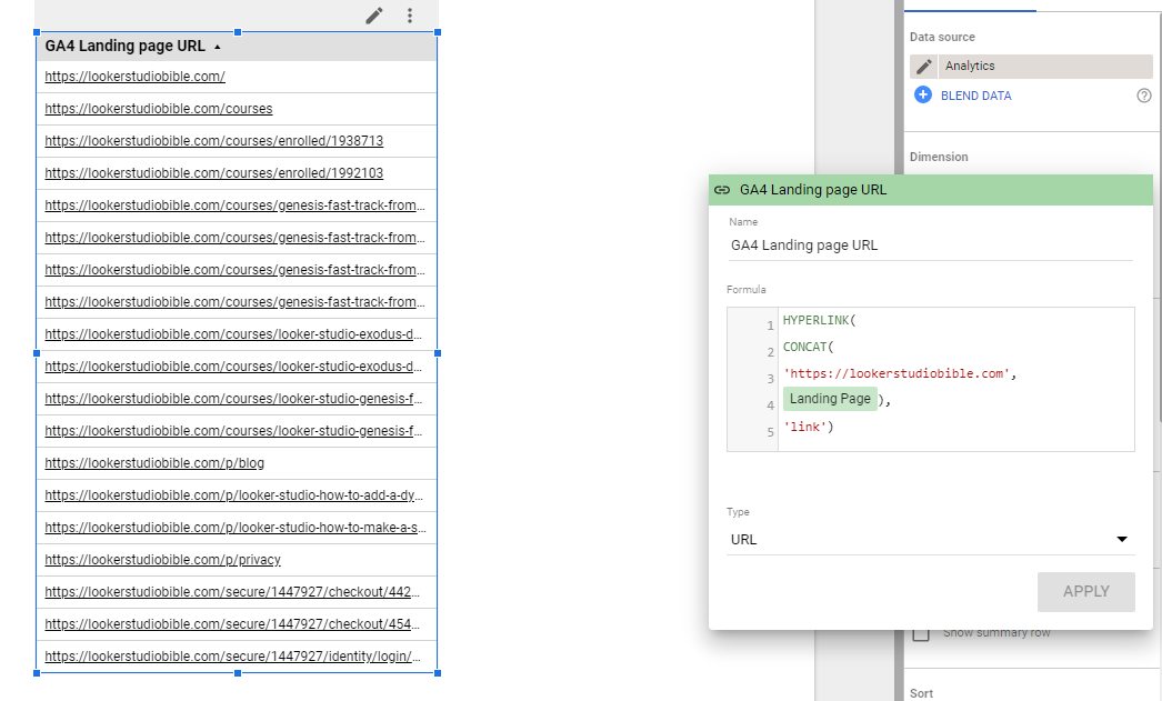 How to add a link in a table using the HYPERLINK function in Looker Studio? | Medium
