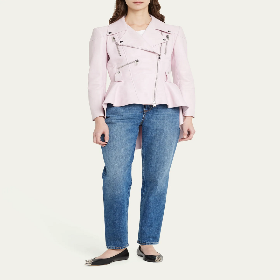 Embrace Elegance and Edge with the Fitted Leather Biker Peplum Jacket ...