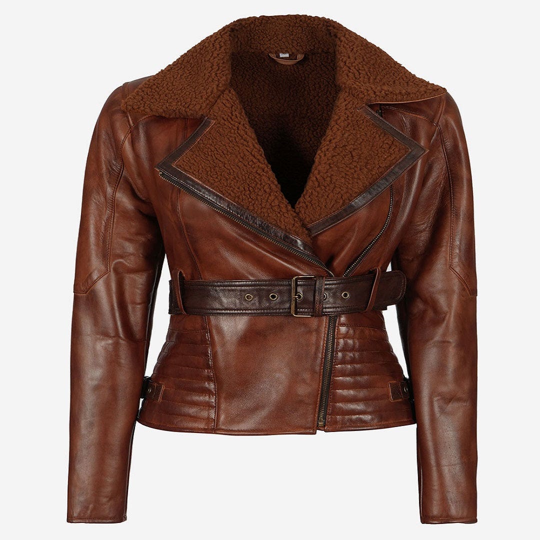 Title: Embrace Elegance with the Women’s Brown Shearling Collar Leather ...