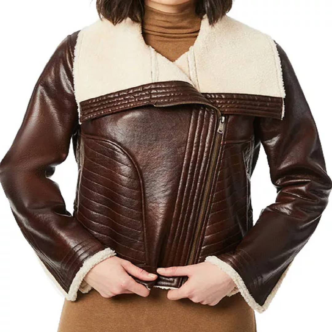Title: Embrace Elegance and Edge with the Women’s Moto Real Shearling ...