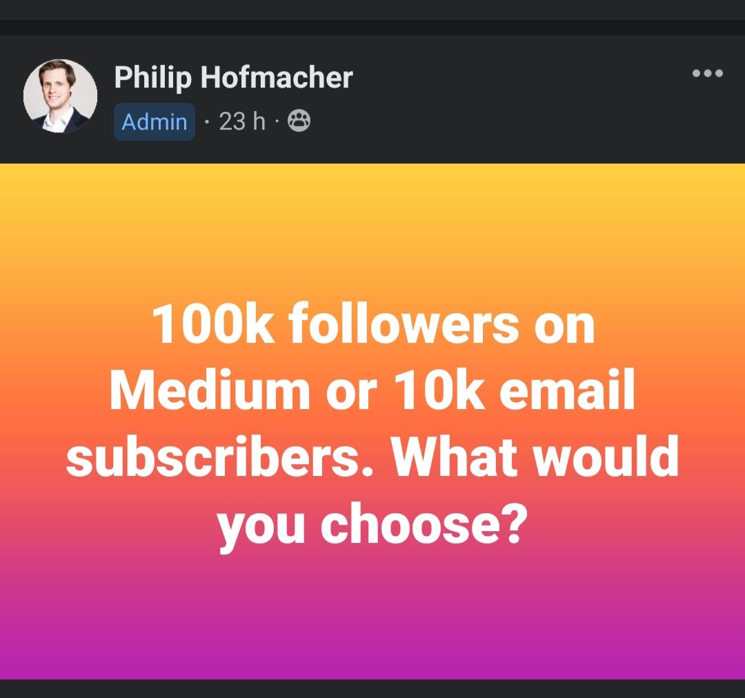 100k Followers on Medium or 10k Email Subscribers. What Would You ...