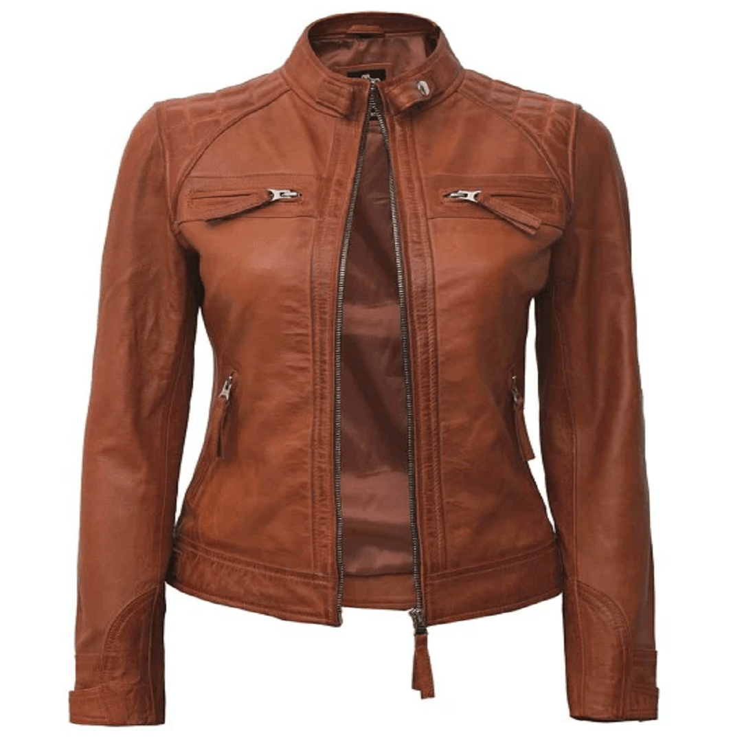 Title: Unveiling Elegance: Women’s Tan Quilted Motorcycle Leather ...
