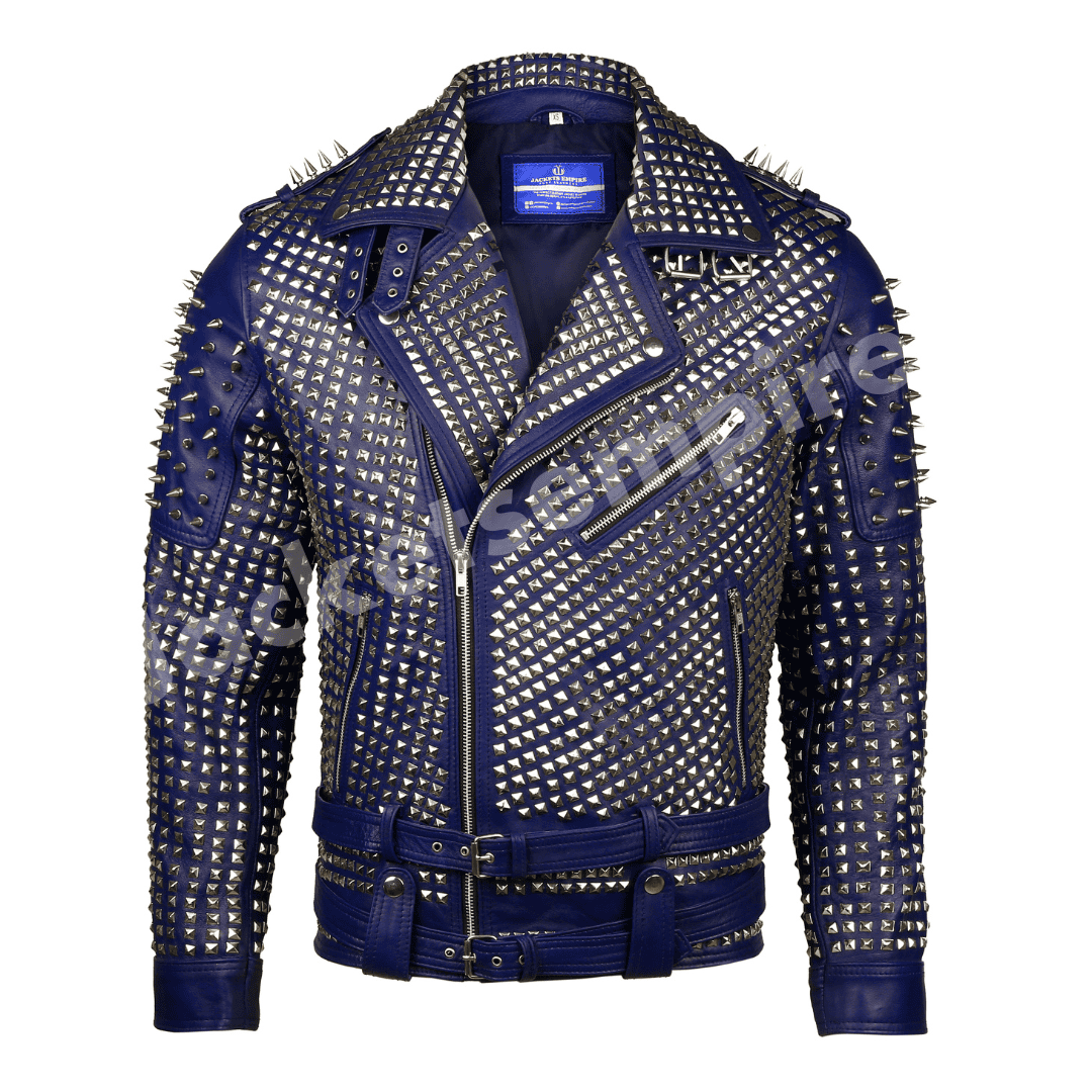 “Rebel in Style with the JE Men Blue Punk Silver Long Spiked Studded ...