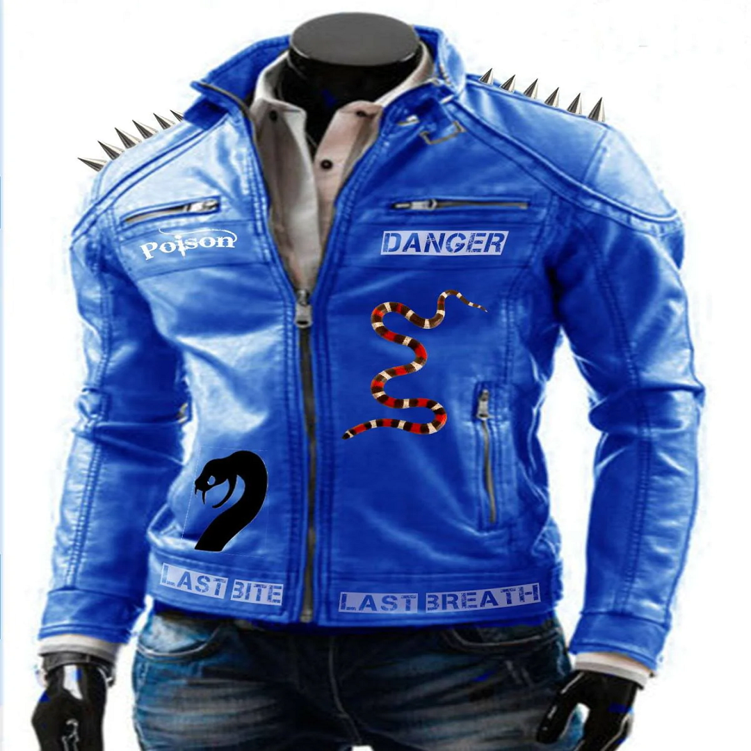 Embrace Bold Style with the Blue Punk Danger Leather Jacket for Men ...