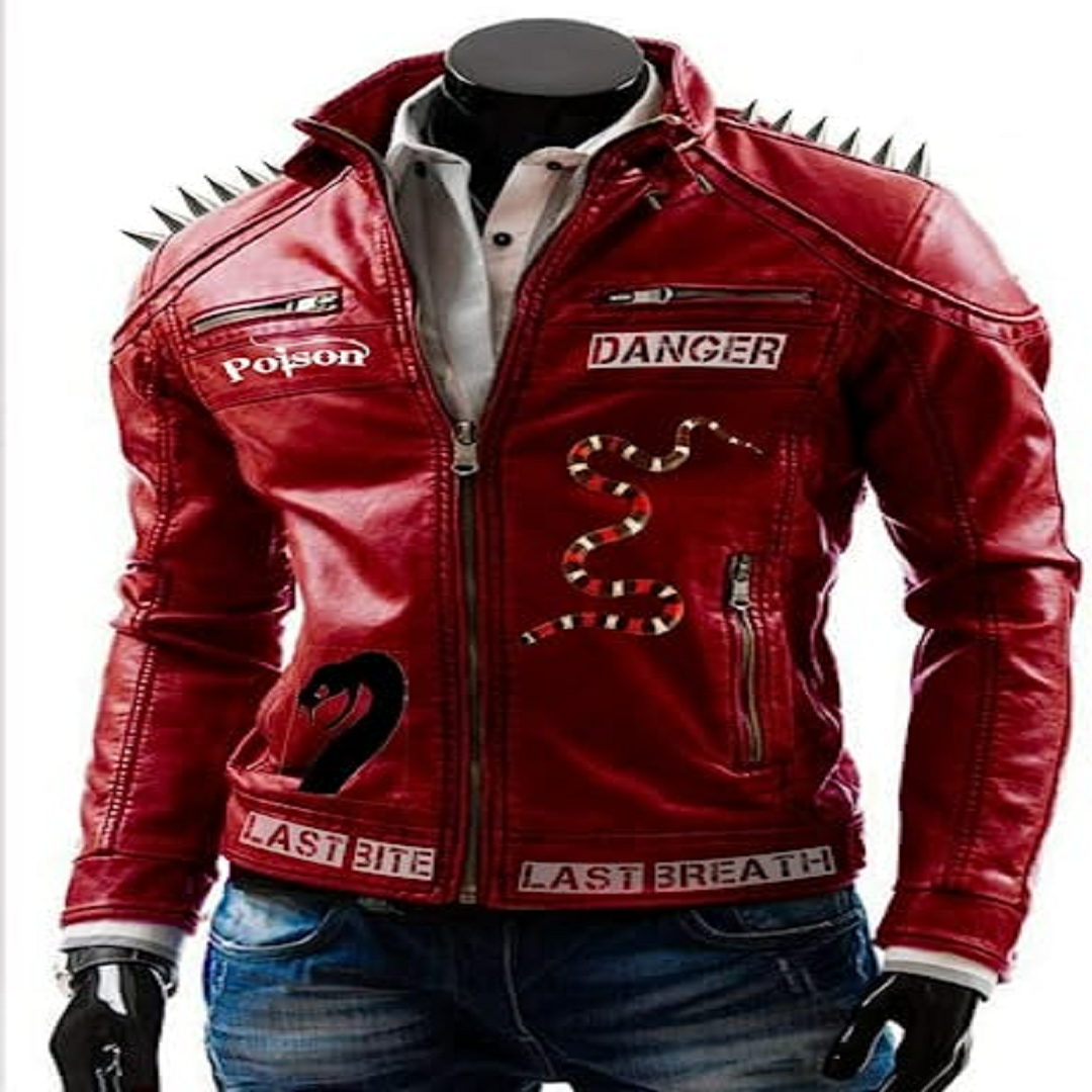 Embrace Rebellious Style with the Red Punk Danger Leather Jacket for ...