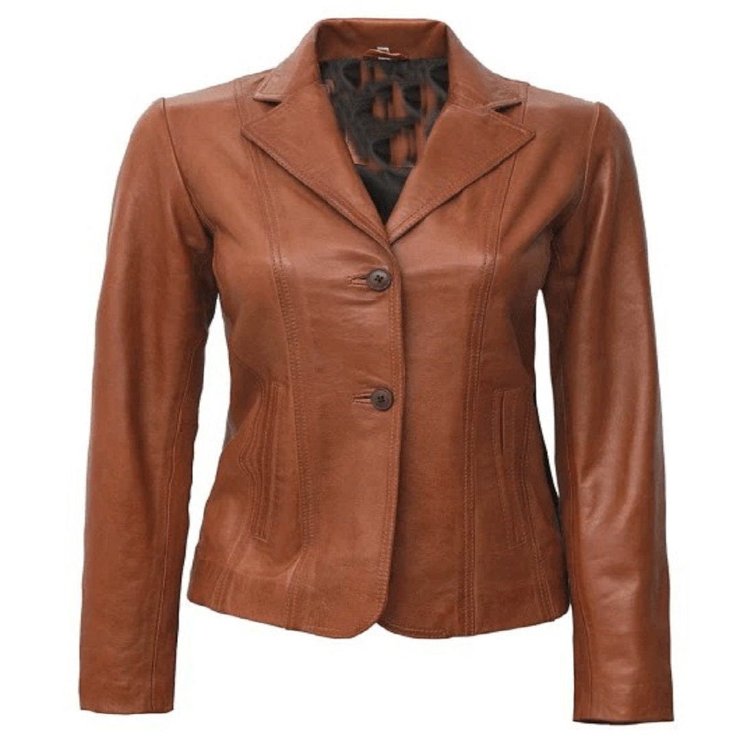 Title: Elevate Your Style with the Women’s Two-Button Tan Leather ...