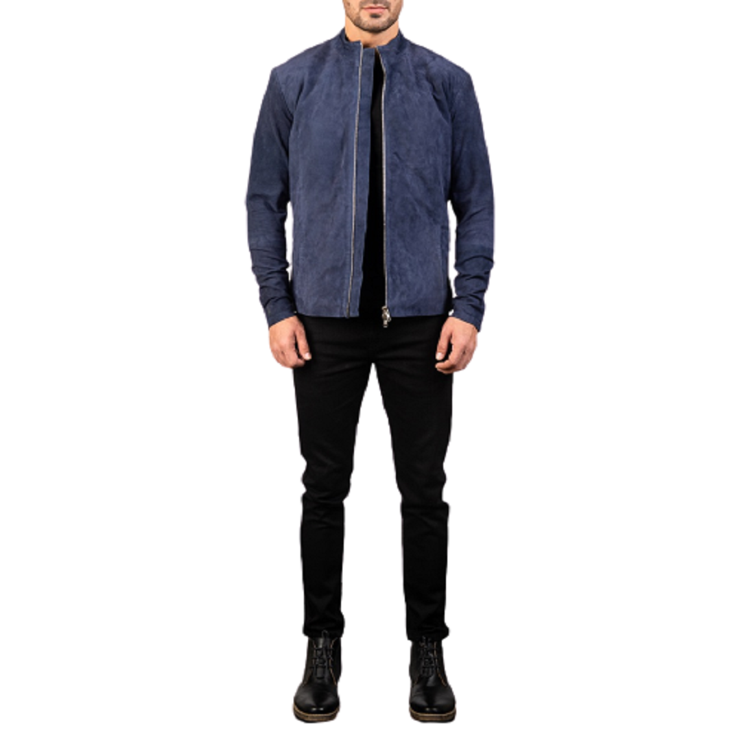 Embrace Edgy Elegance with the Charcoal Navy Blue Suede Biker Jacket ...