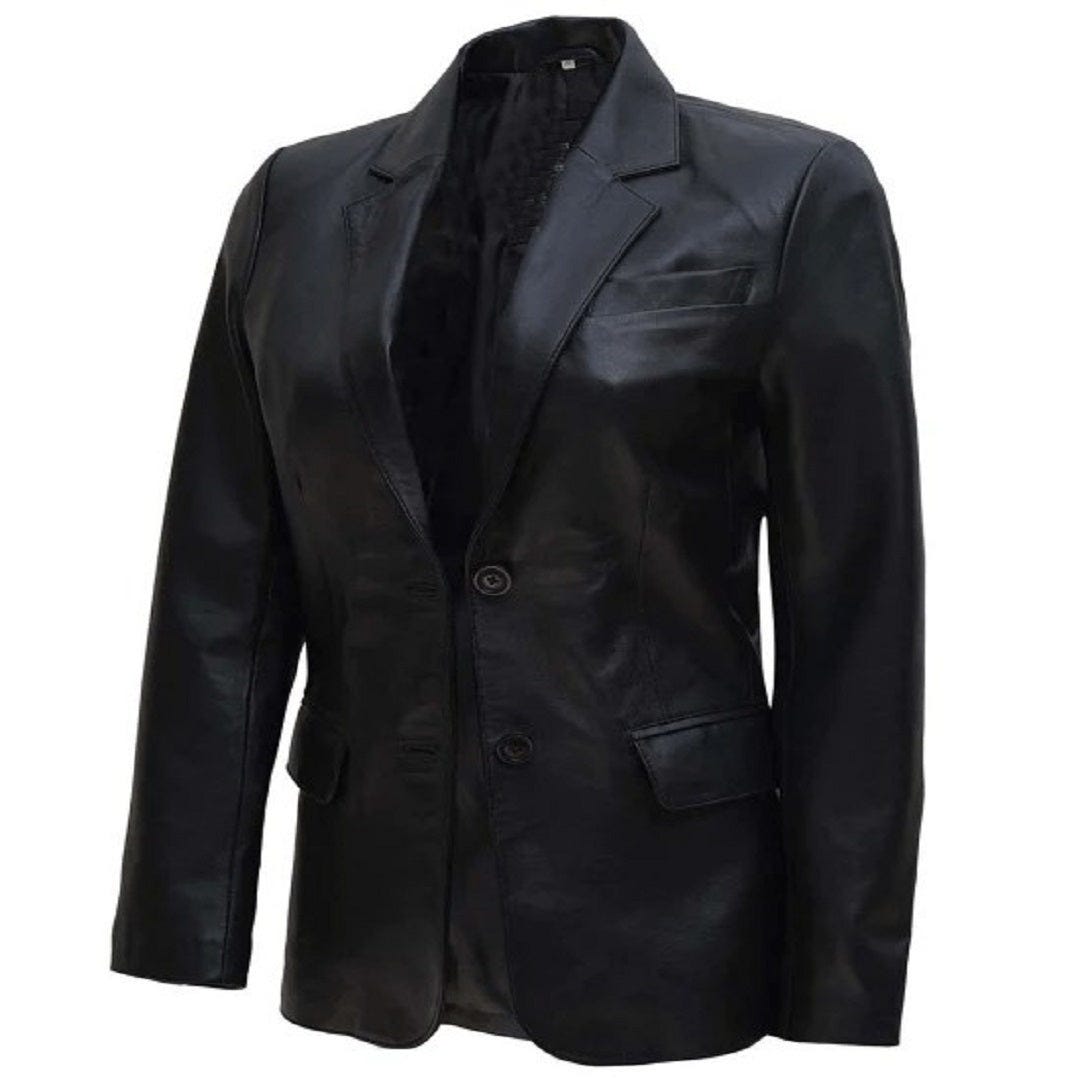 Title: Elegant Sophistication: The Women’s Two-Button Black Leather ...